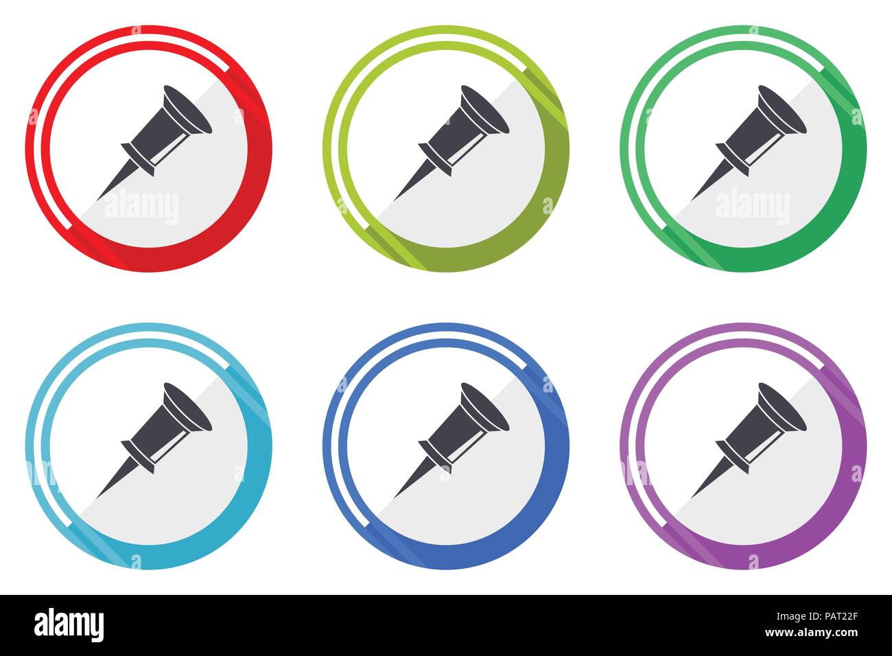 Pin vector icon set. Colorful flat design web icons on white background ...
