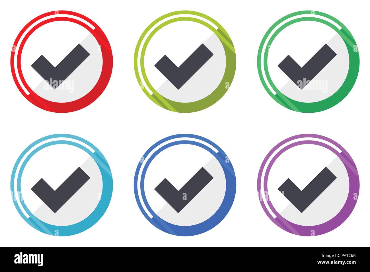 Accept vector icon set. Colorful flat design web icons on white ...