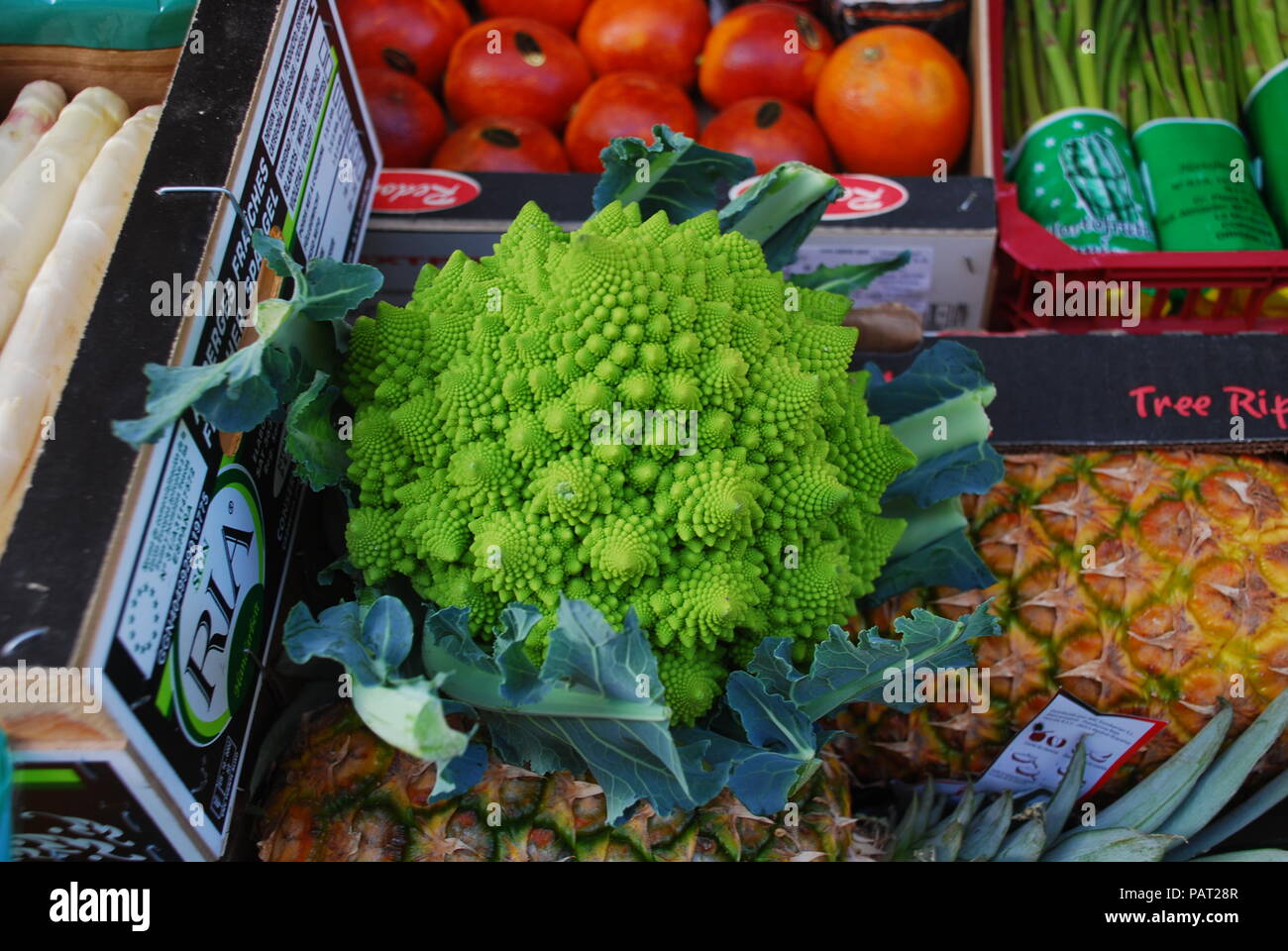 Romanesco broccoli at a Segovia produce store Stock Photo - Alamy