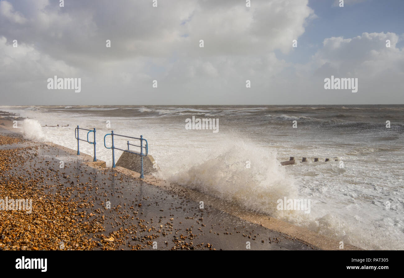 Stormy seafront by the promenade, South Coast of England, UK Stock ...