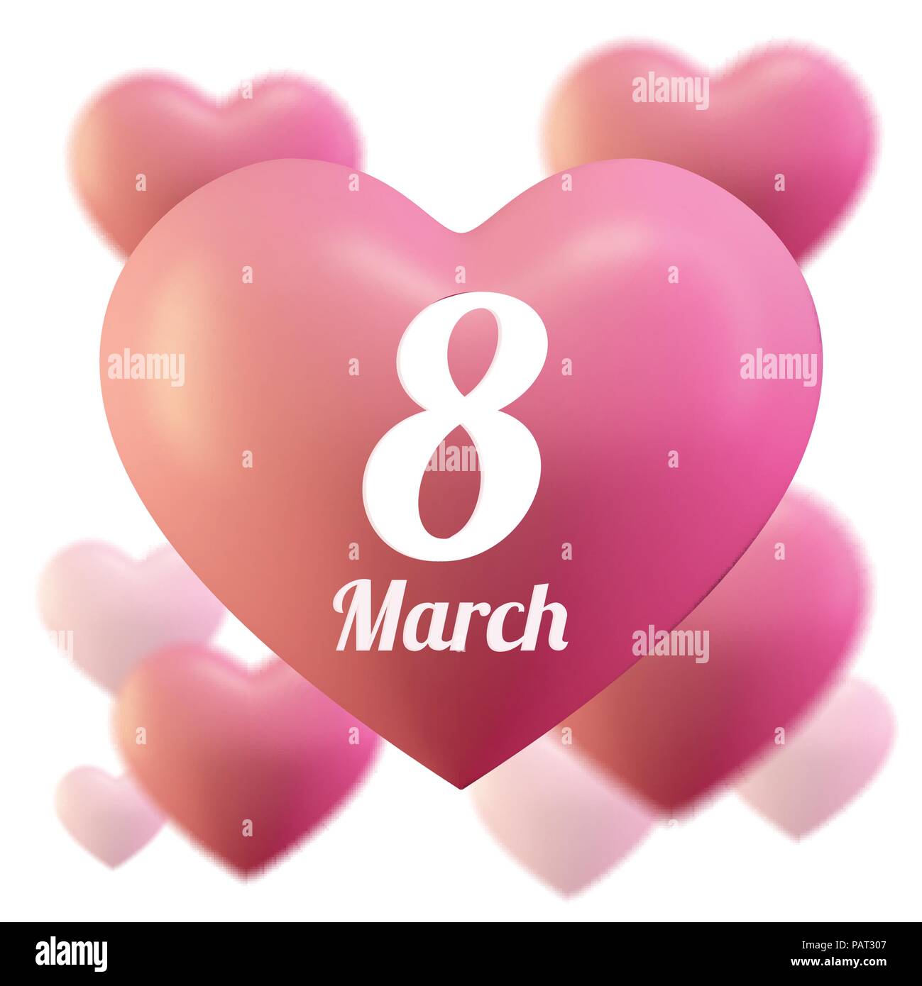 8 March Women's Day greeting card template . Pink ballon heart , Love ...