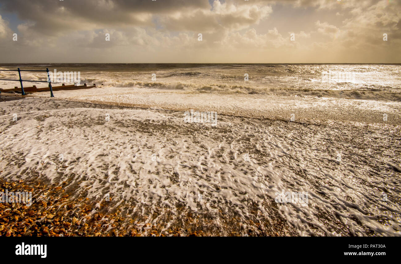 Stormy seafront by the promenade, South Coast of England, UK Stock ...