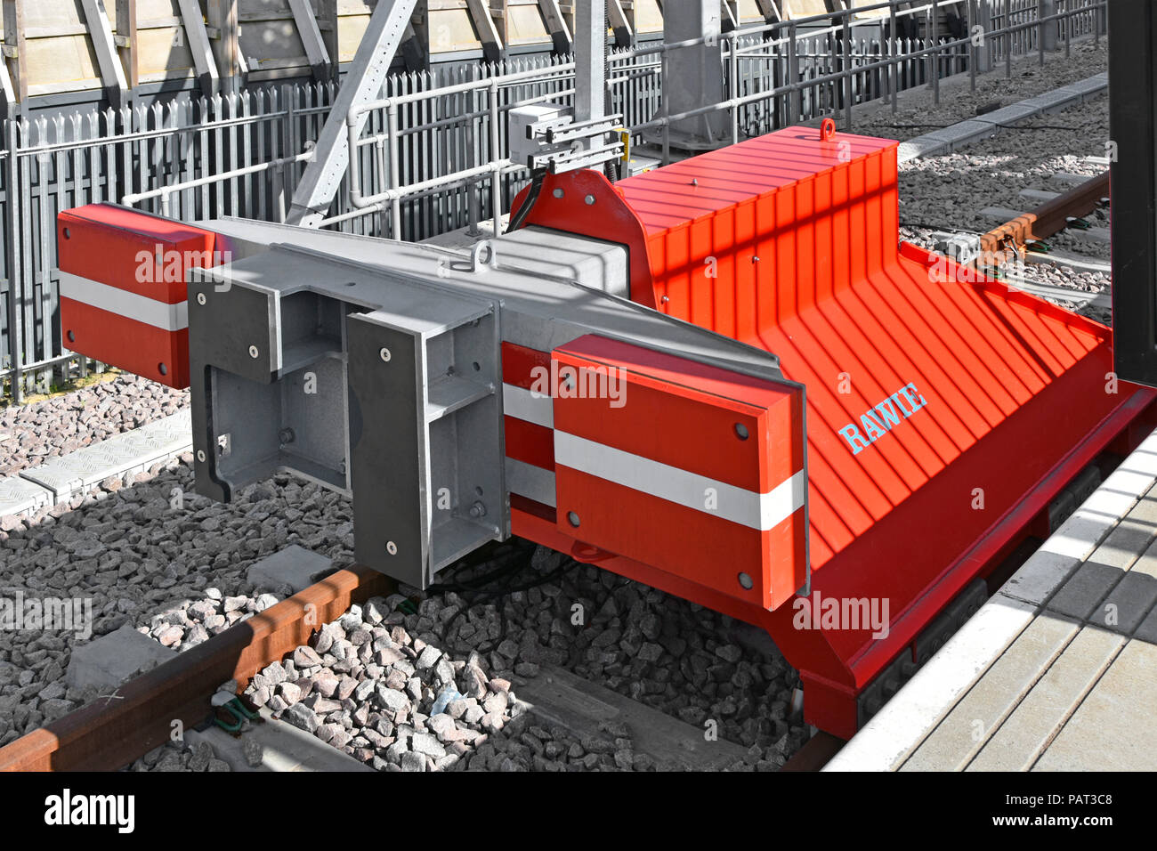 Red train buffers made by Rawie Germany at Shenfield train station on ...