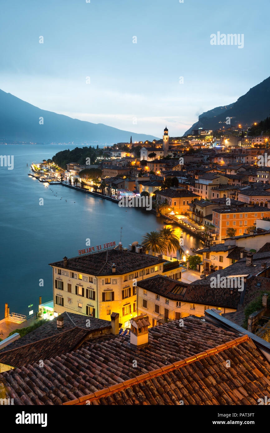 Lake Garda. View over the town and harbour in Limone sul Garda, Lake ...