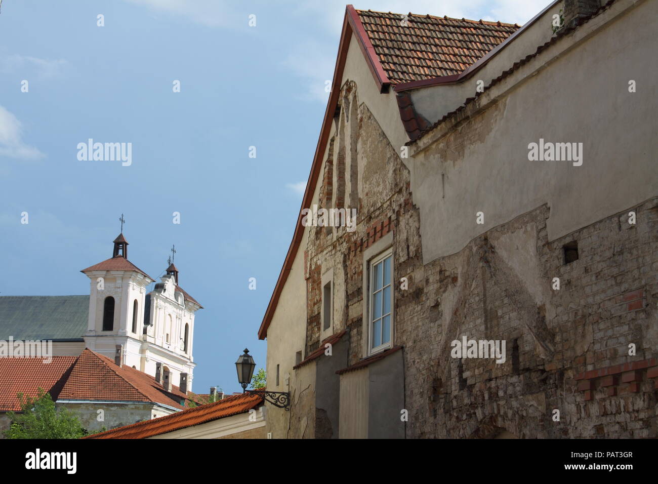 Hidden Old town street of Vilnius, Lithuania. Walls of medieval ...