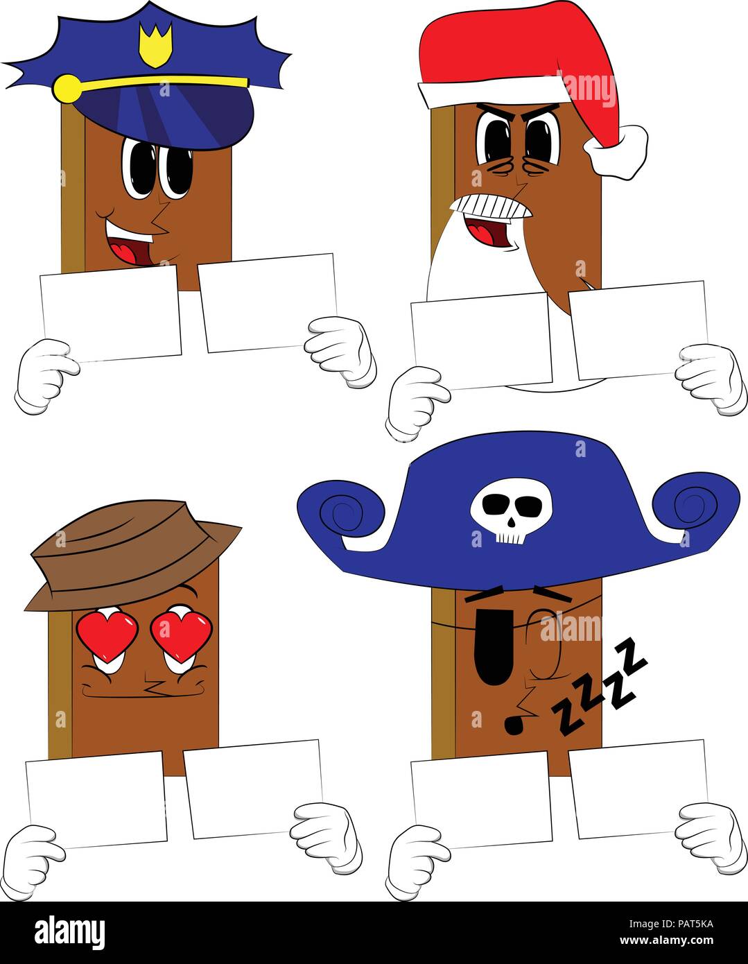 Books holding two white paper. Cartoon book collection with costume ...