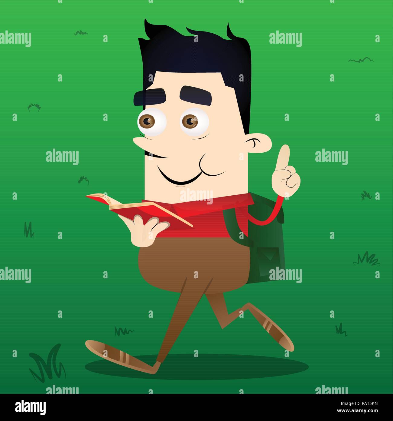 Schoolboy reading a red book and making a point. Vector cartoon ...