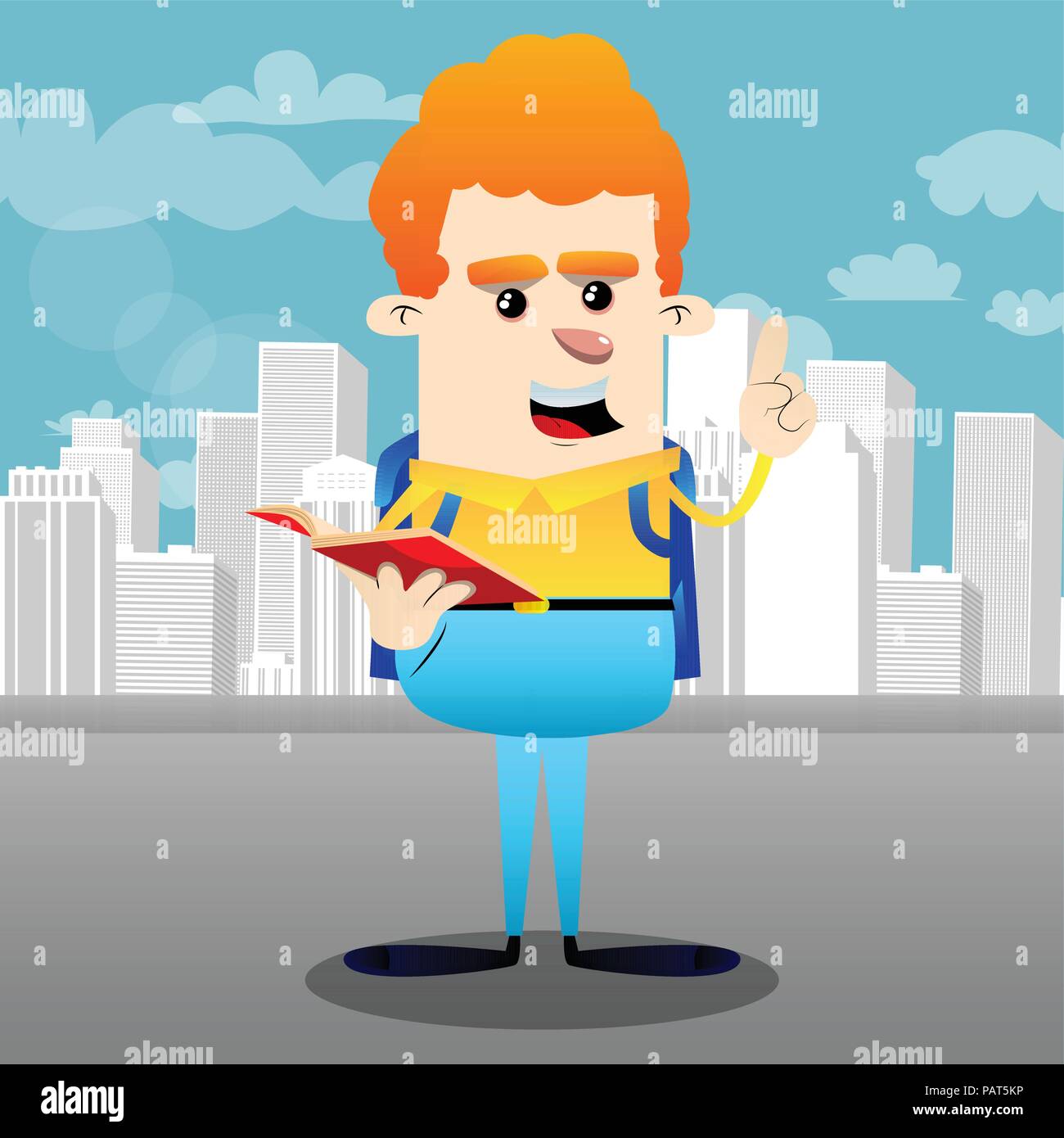 Schoolboy reading a red book and making a point. Vector cartoon ...