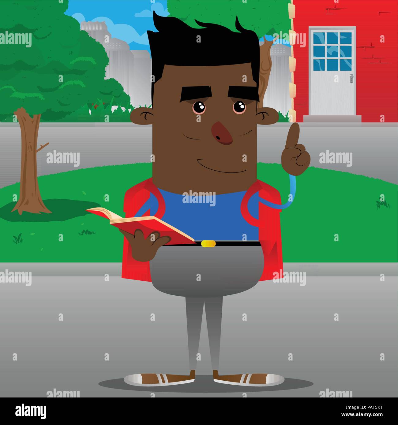 Schoolboy reading a red book and making a point. Vector cartoon ...