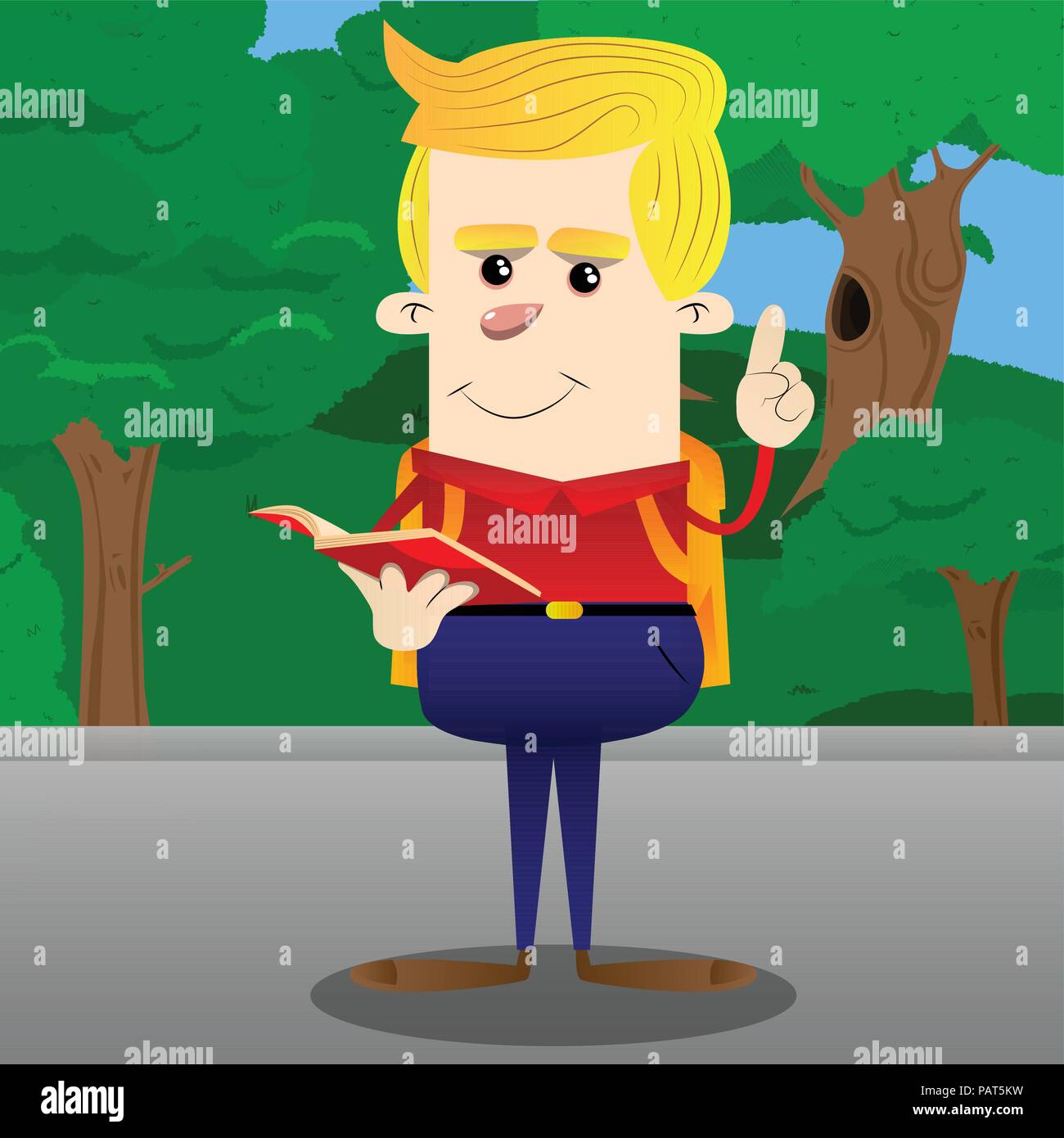 Schoolboy reading a red book and making a point. Vector cartoon ...