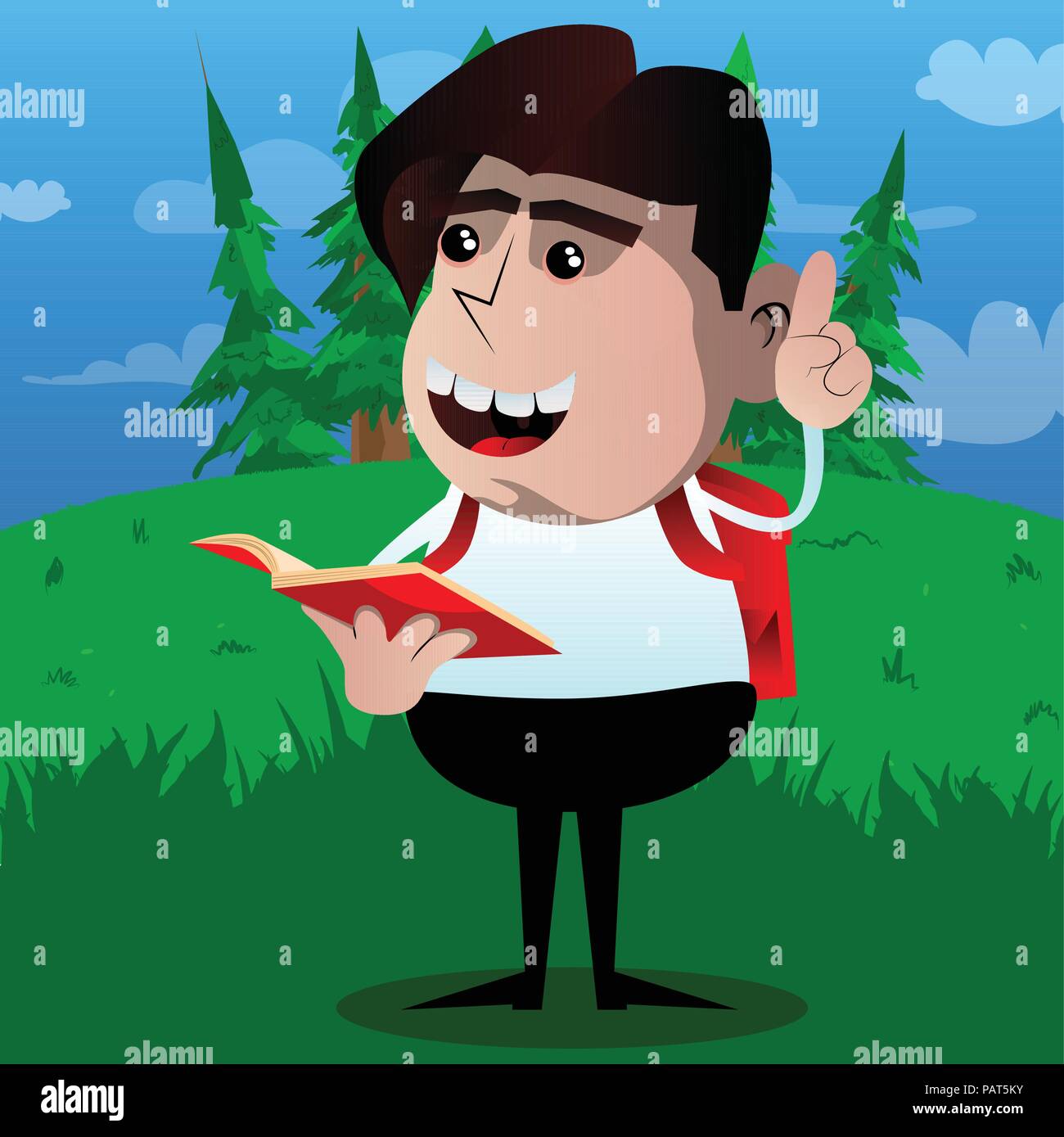 Schoolboy reading a red book and making a point. Vector cartoon ...