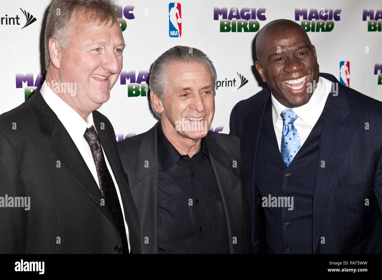 NEW YORK - APRIL 11: Larry Bird, Pat Riley and Magic Johnson attend the ...