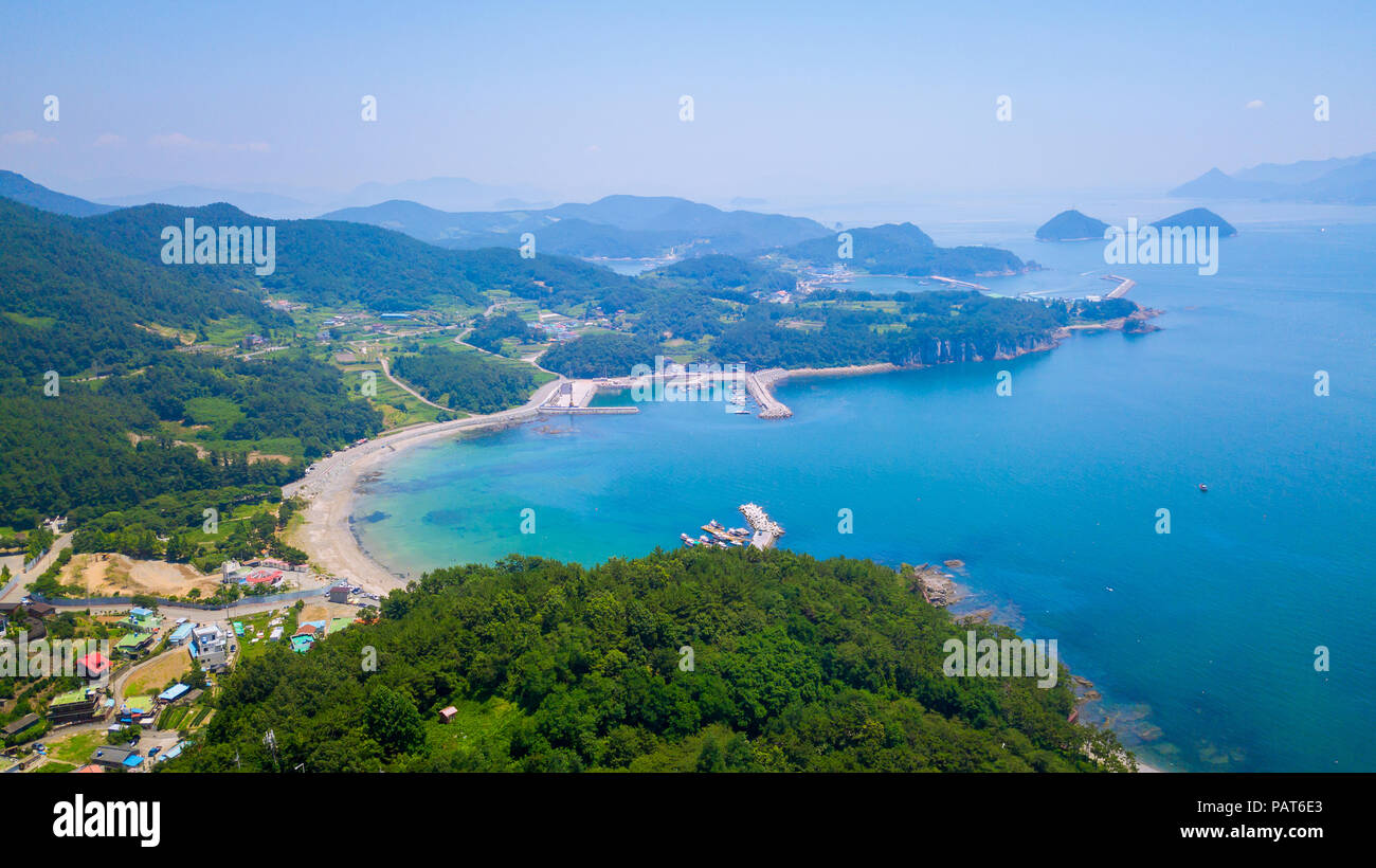 Aerial view of Goseong city of South Korea. Beautiful nature of Goseong ...