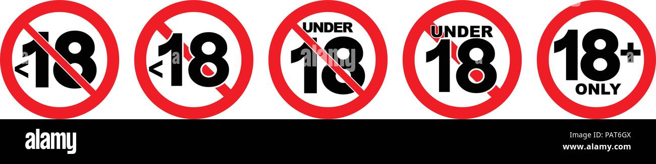 Under 18 not allowed sign. Number eighteen in red crossed circle Stock ...