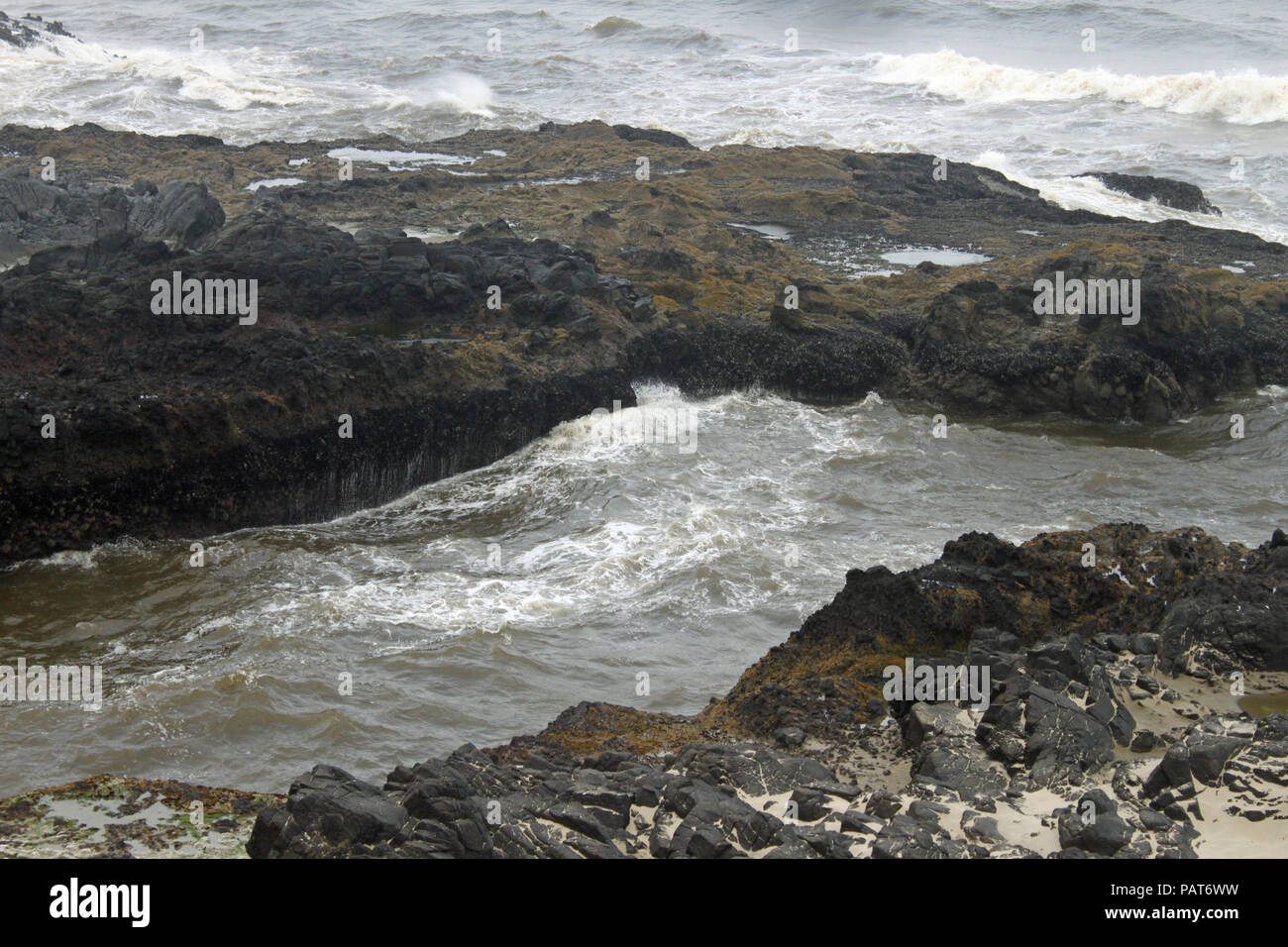 A stream into the ocean on the Oregon coast Stock Photo - Alamy