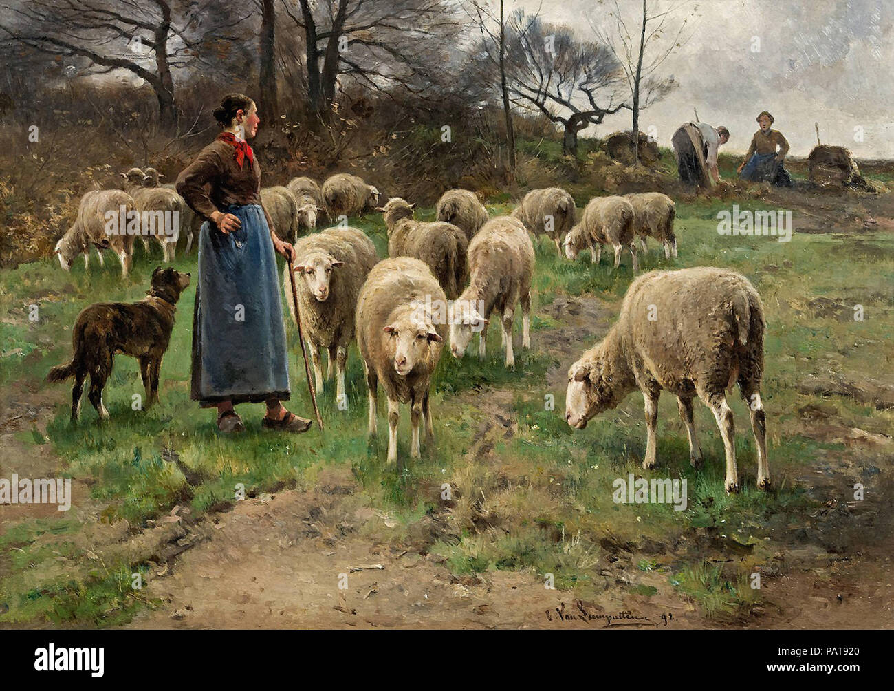 Leemputten Cornelis Van - Shepherdess with Her Flock Stock Photo - Alamy