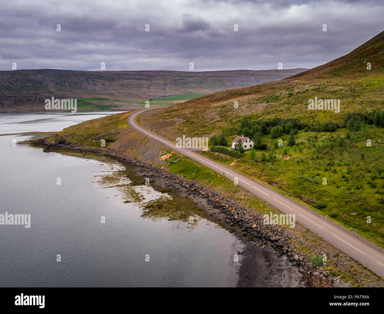 Road and Landscape, Patreksfjordur, West Fjords, Iceland. This image is ...