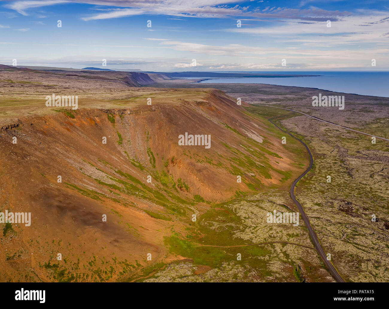 Aerial - Eldborg Crater, Reykjanes, Peninsula, Iceland. This image is ...