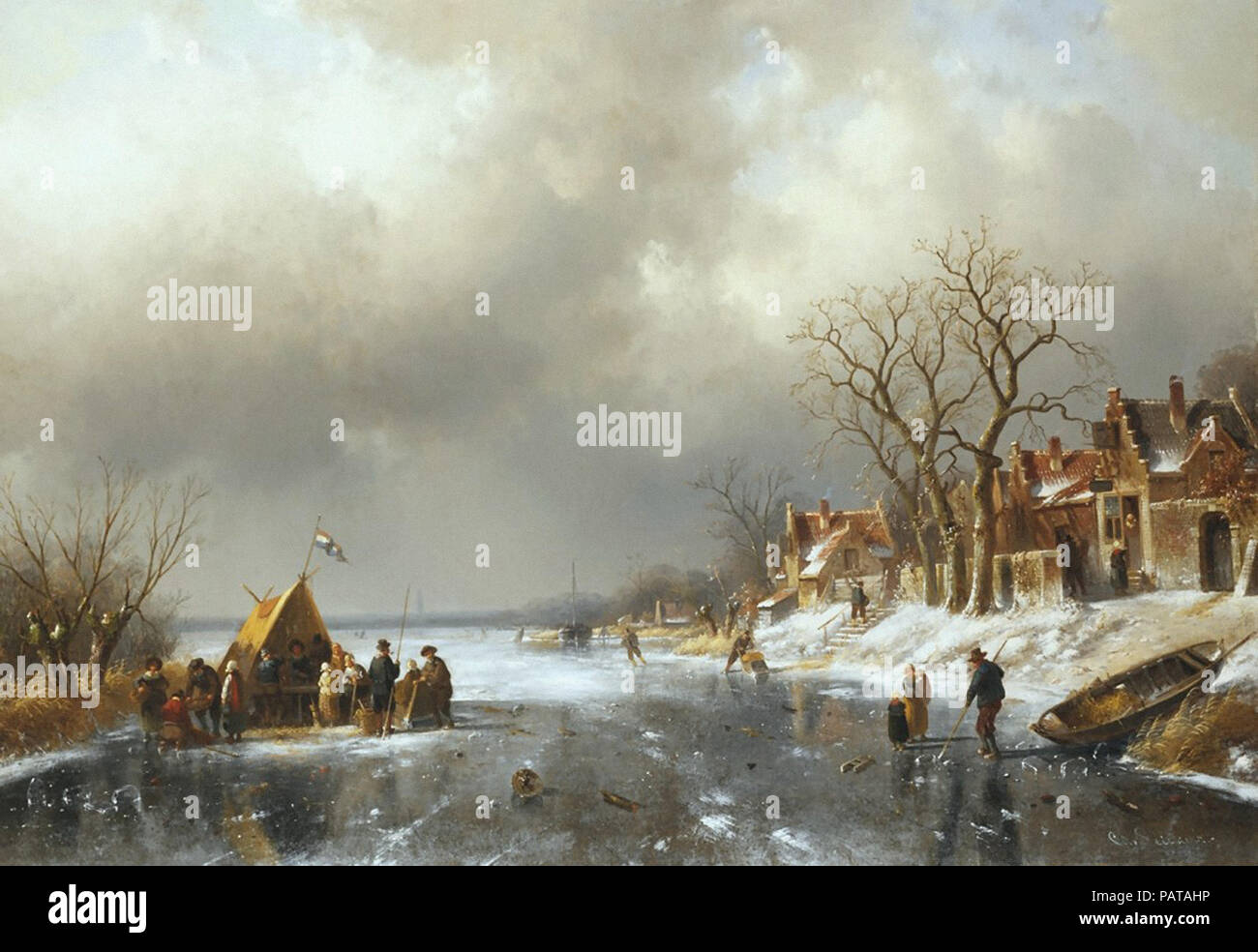 Leickert Charles Henri Joseph - Koek-En-Zopie Op Het Ijs Aan De Rand Van Een Dorp Stock Photo ...