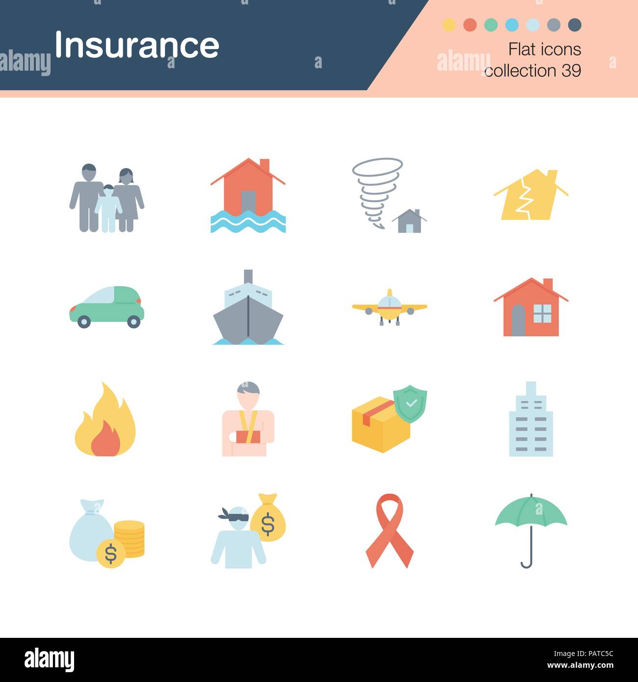 Insurance icons. Flat design collection 39. For presentation, graphic ...