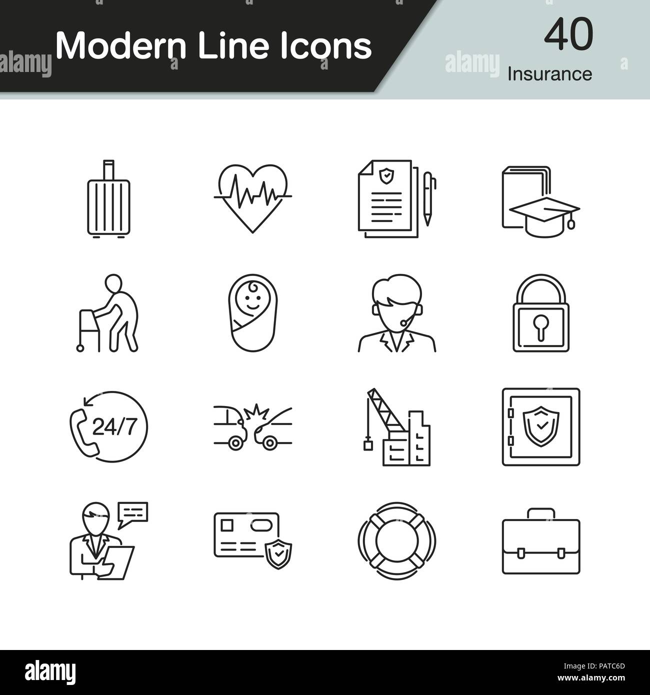 Insurance icons. Modern line design set 40. For presentation, graphic ...