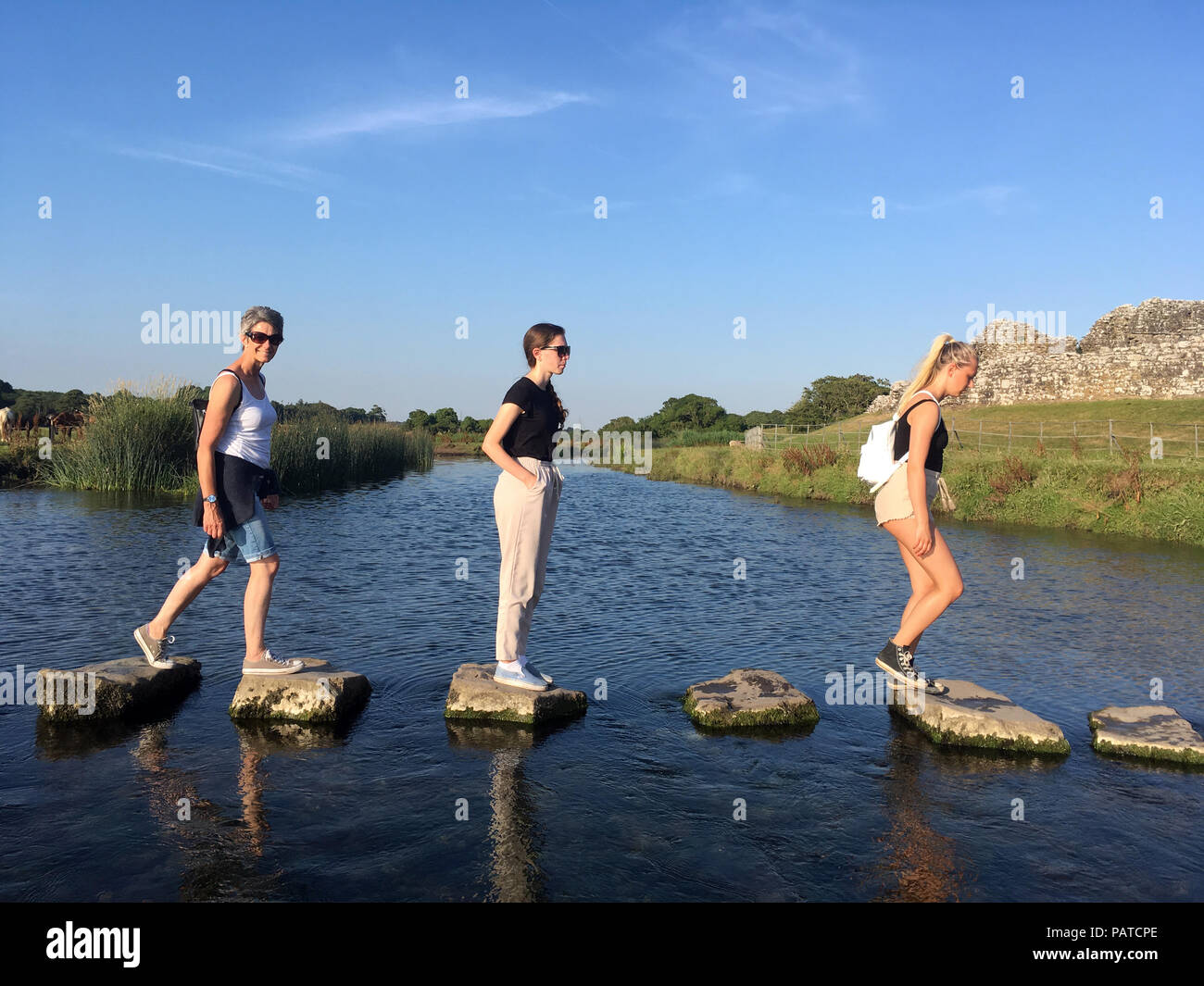 Ogmore castle stepping stones Stock Photo - Alamy