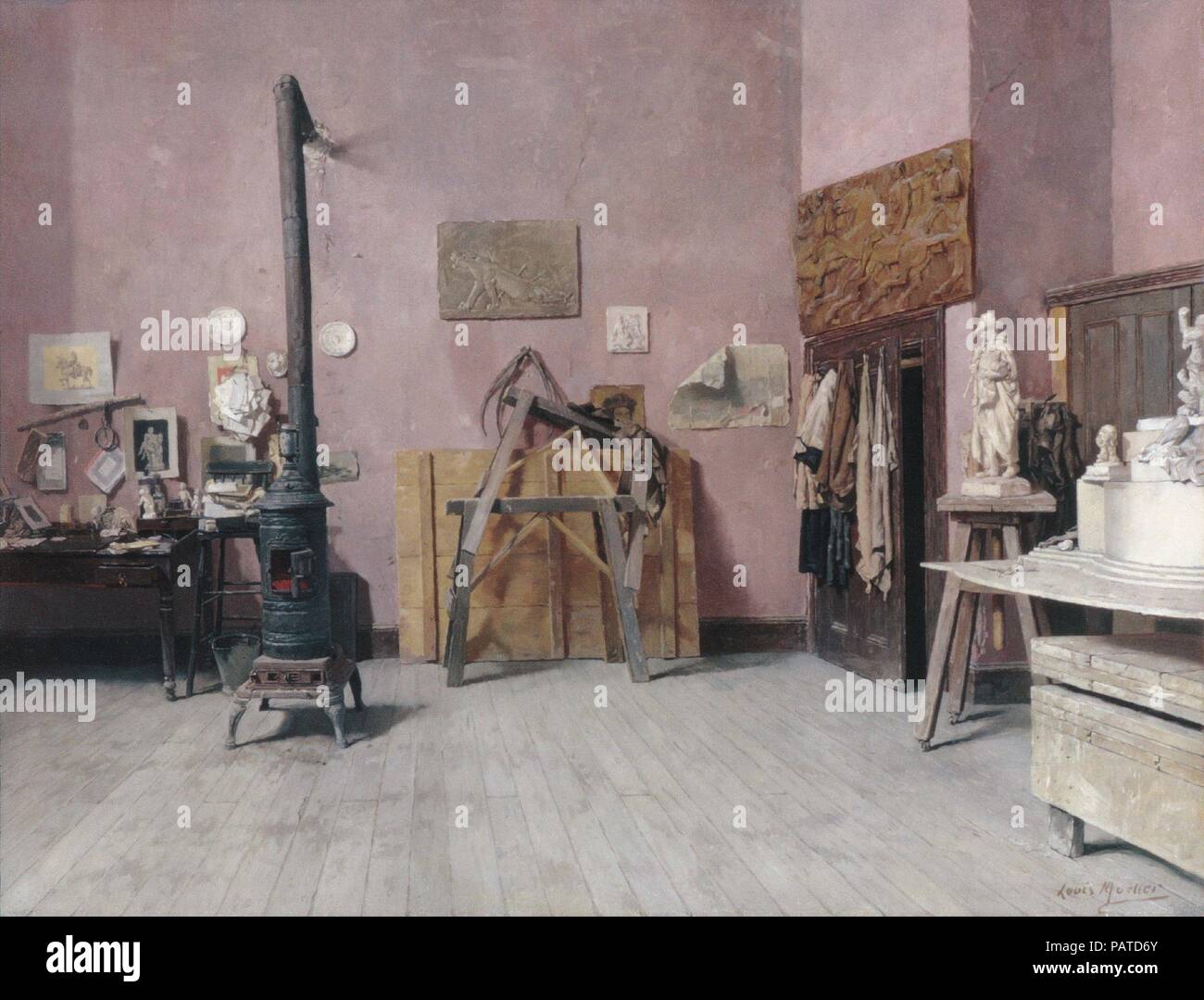 Sculptor's Studio. Artist: Louis Moeller (1855-1930). Dimensions: 23 x ...