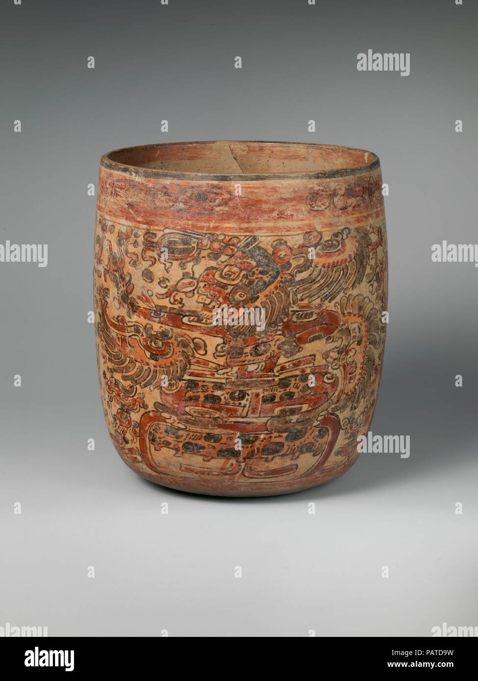 Vessel, Seated Deities. Culture: Maya. Dimensions: H. 8 3/4 x Diam. 7 1 ...