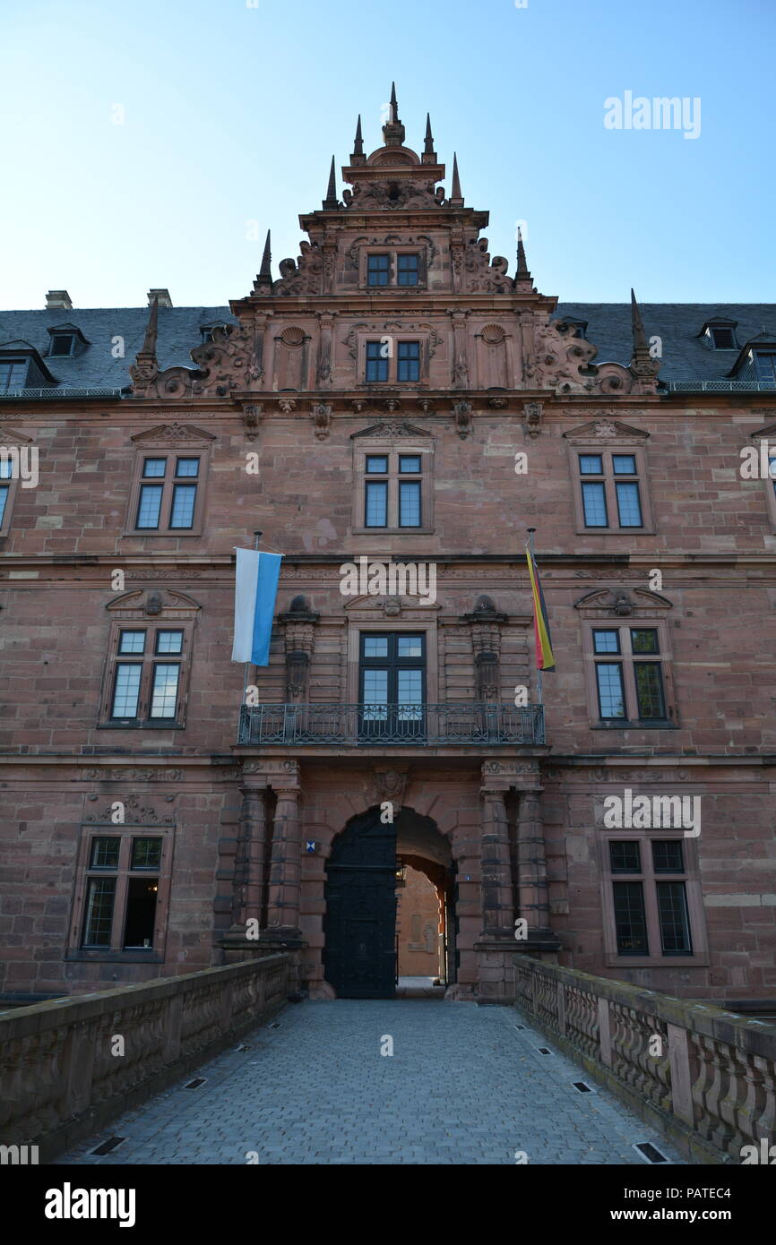 Old stone bridge to Johannisburg Castle in Aschaffenburg, Germany, with ...