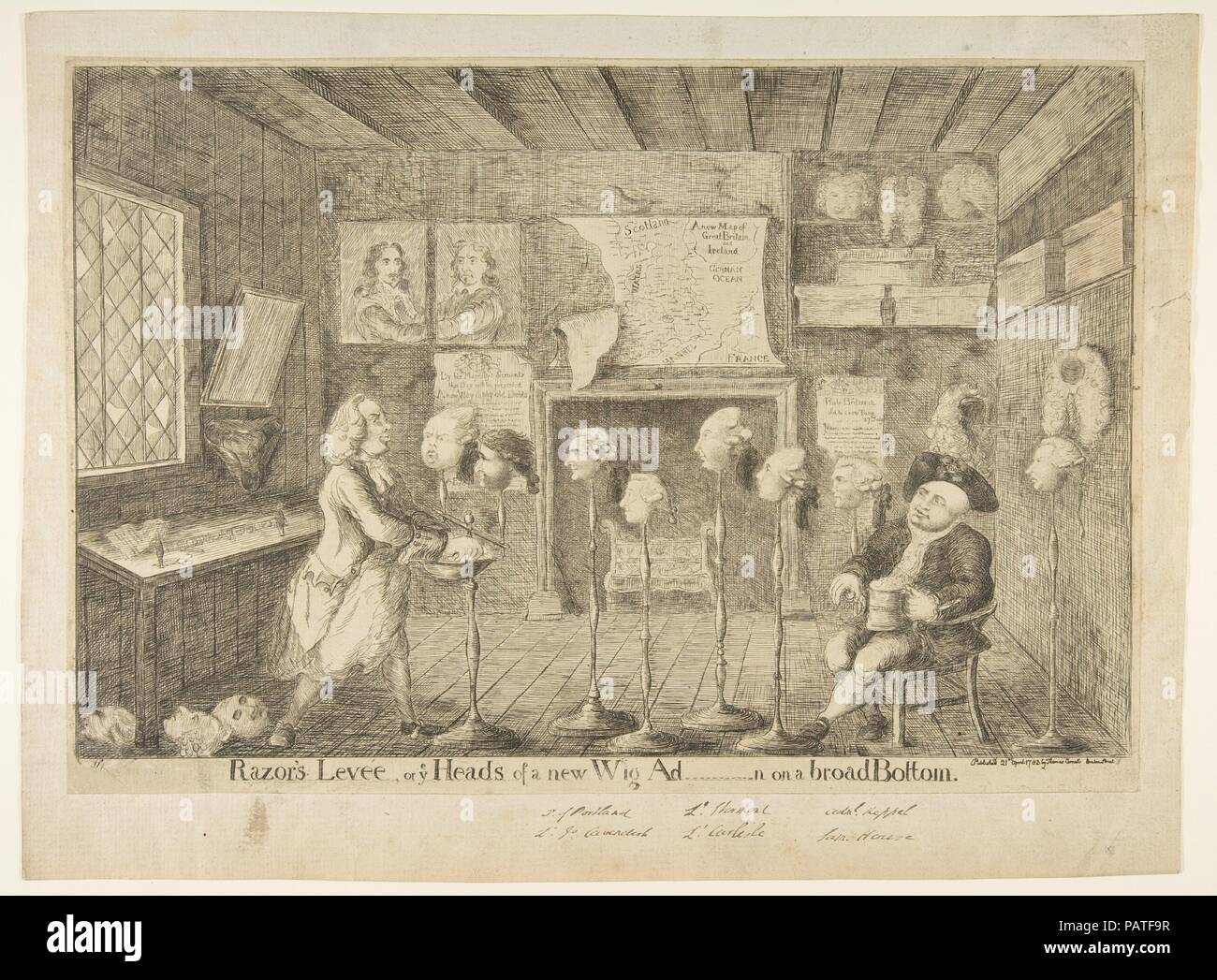 Razor's Levée, or Ye Heads of a New Wig Ad[ministration] on a Broad ...