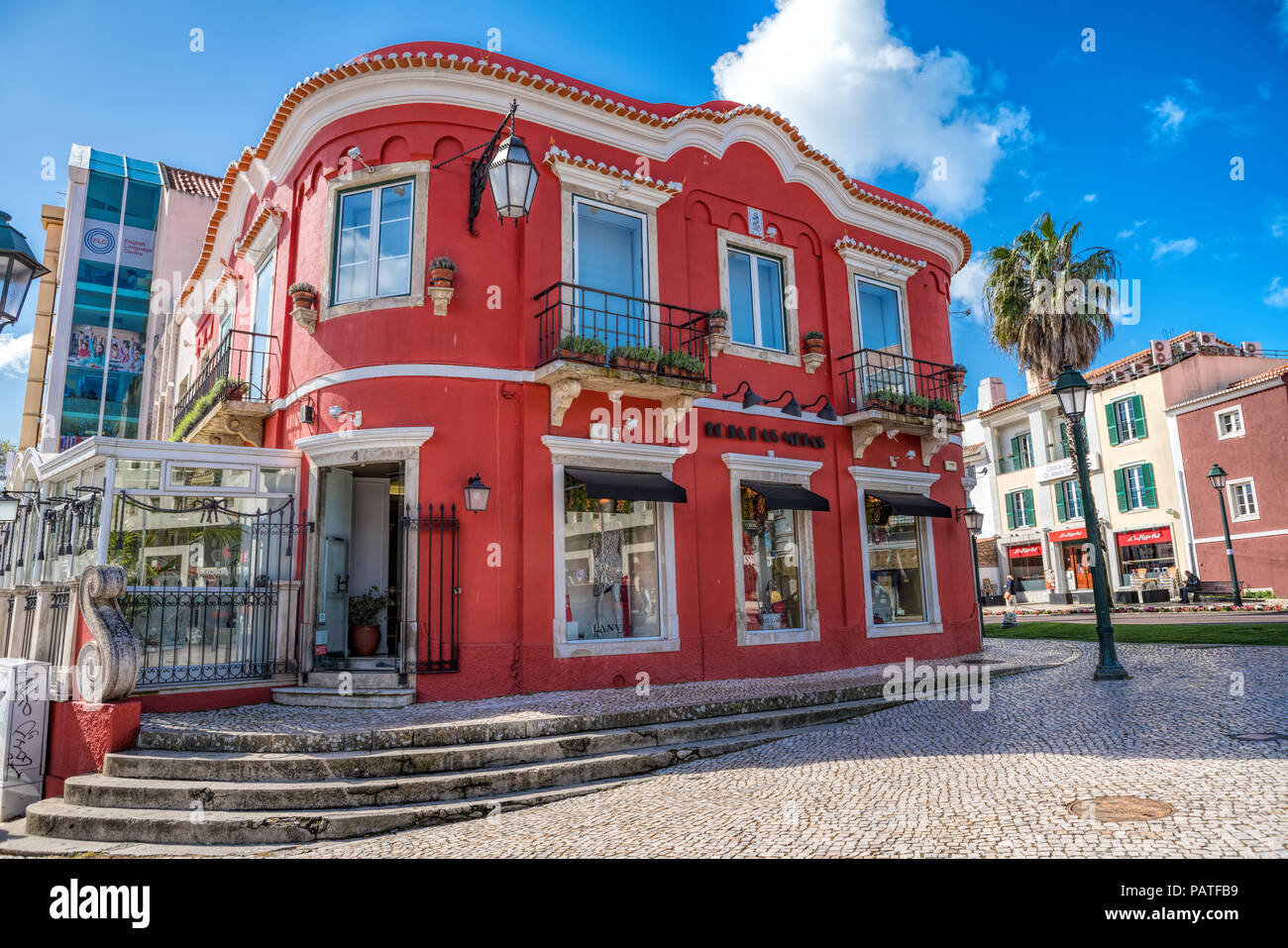 Cascais street scene. Cascais is famous and popular summer vacation ...