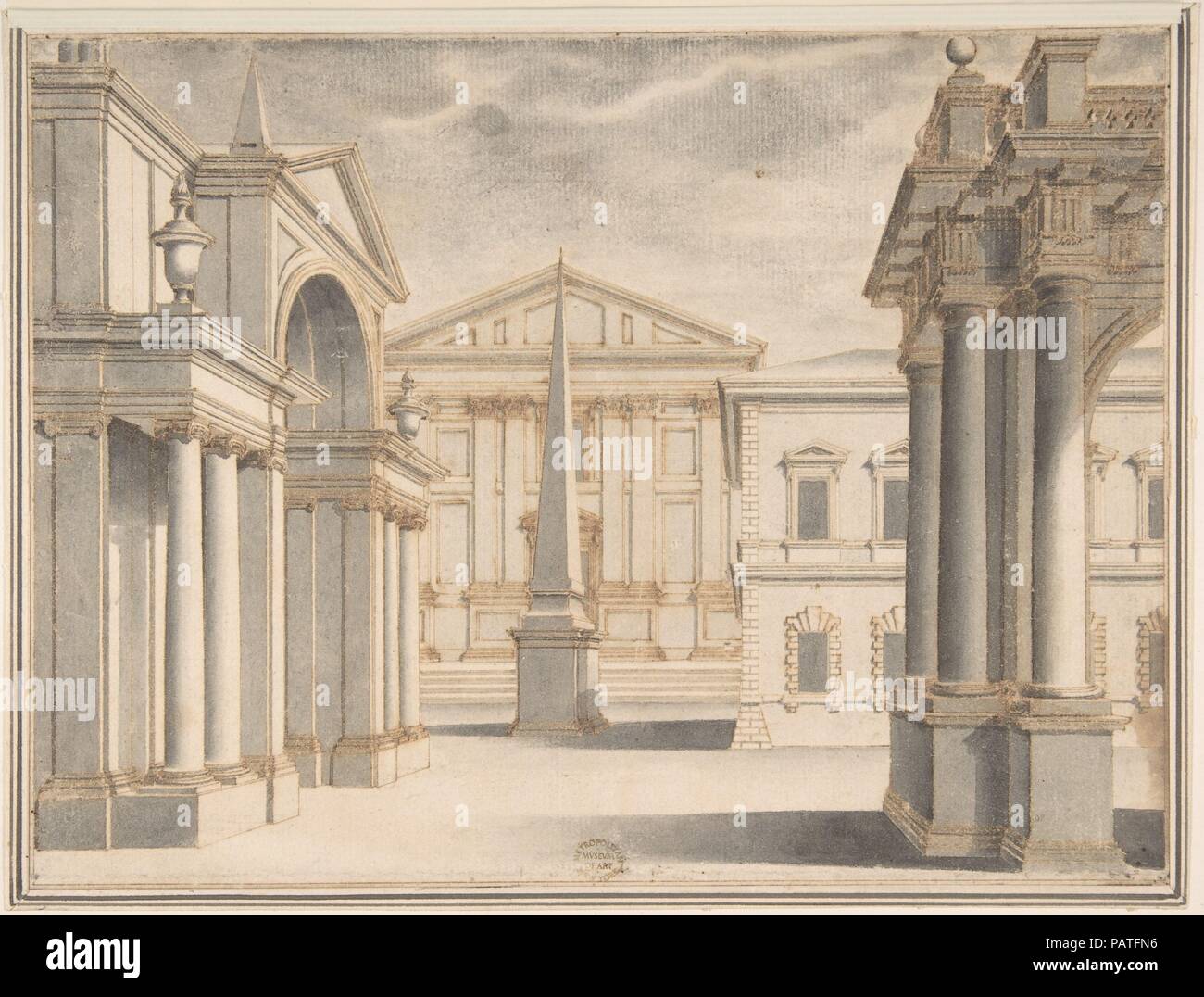 Piazza with Obelisk. Artist: Anonymous, Italian, 16th century (Italian ...