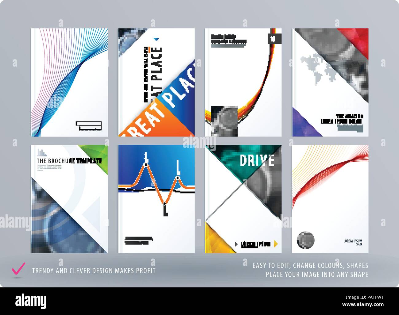 Brochure design soft template. Colourful modern abstract set, annual ...