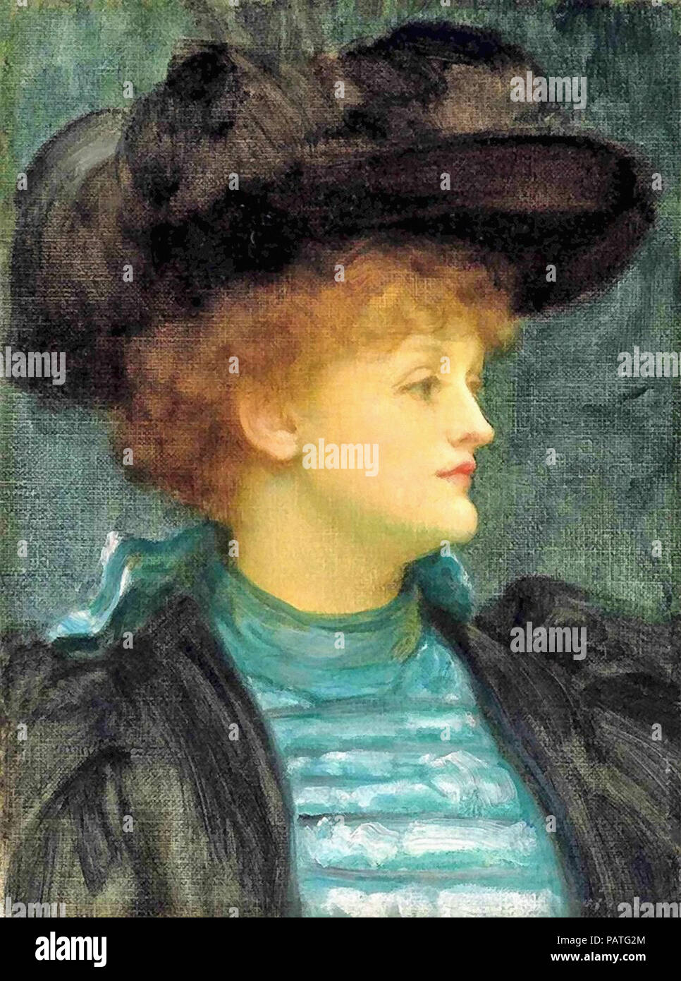 Leighton Frederic - Portrait of a Lady in a Turquoise Dress and Black ...