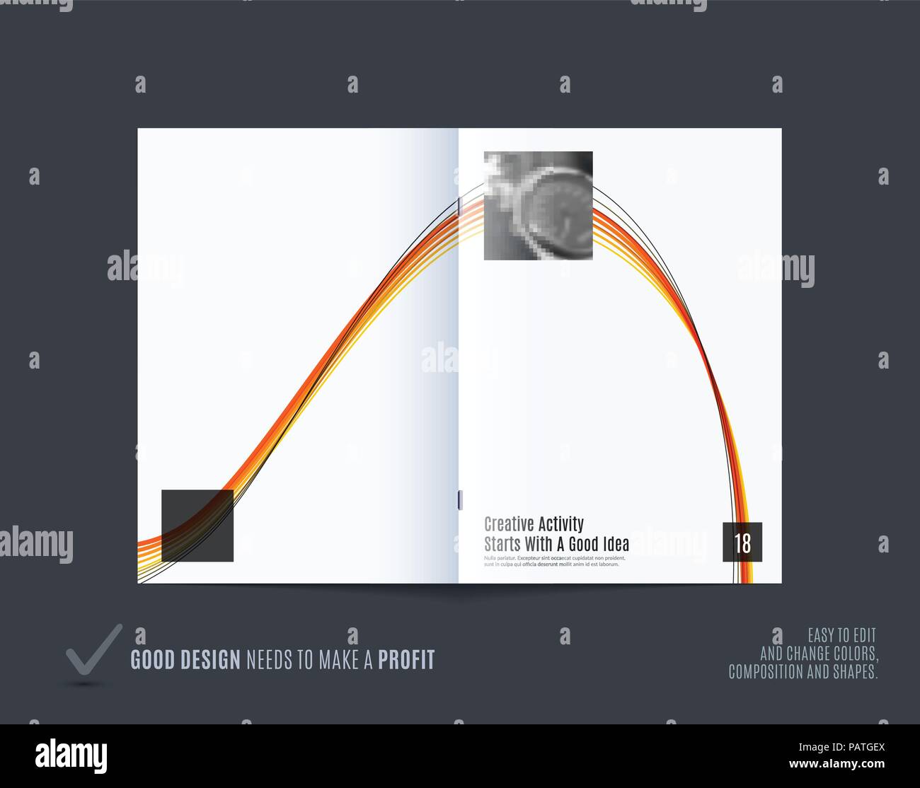 Abstract double-page brochure design soft style with colourful lines ...