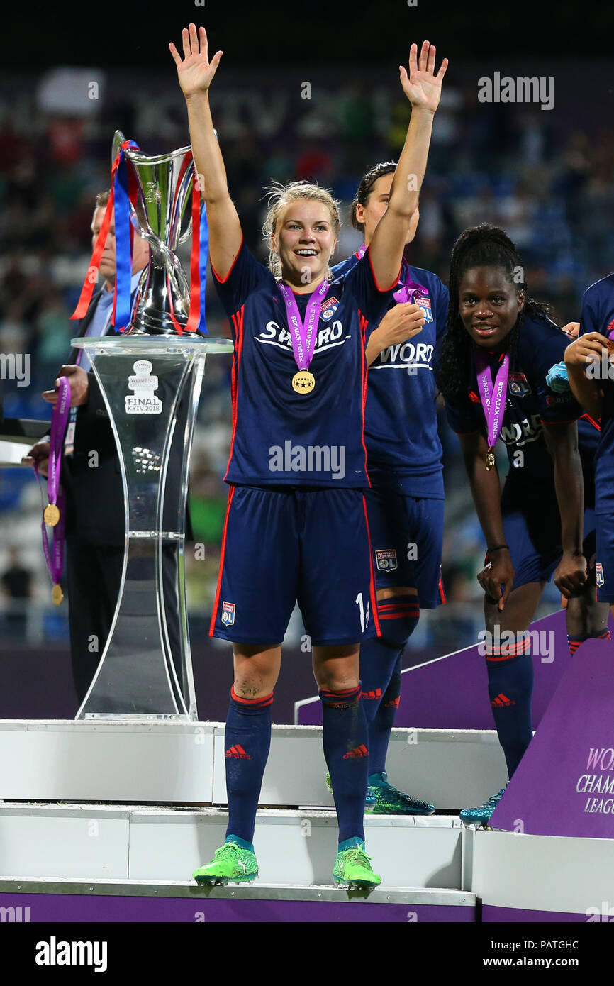KYIV, UKRAINE - MAY 24, 2018: Ada Hegerberg celebrating victory in UEFA ...