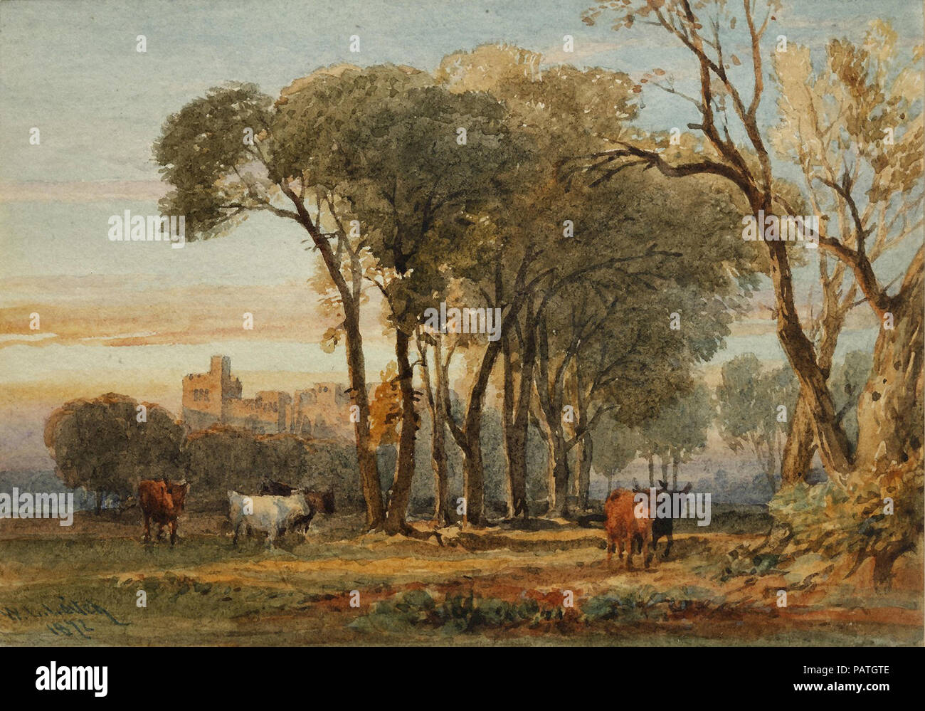 Leitch William Leighton - Cattle Beneath Trees at Sunset Stock Photo ...