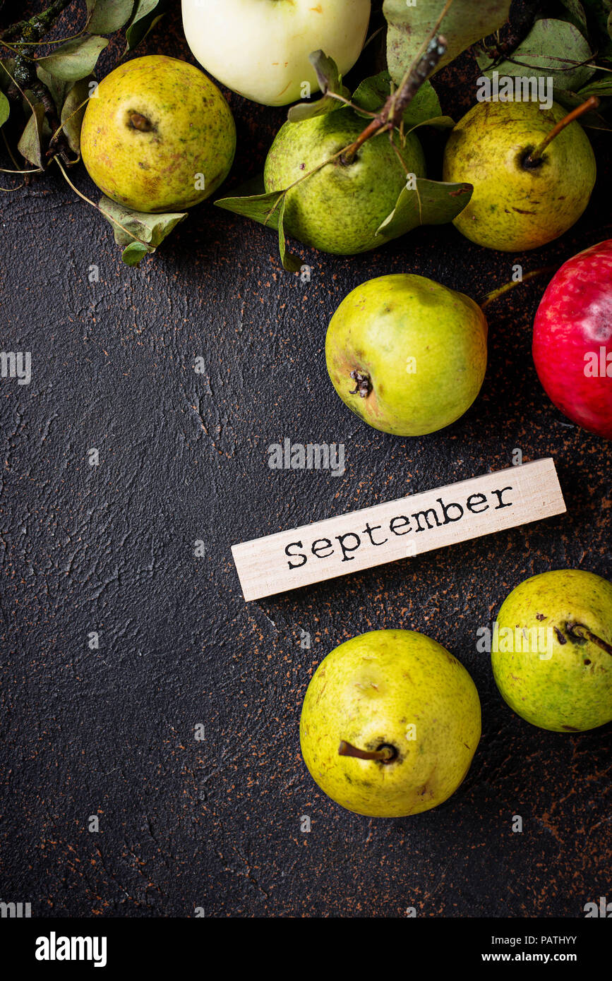 Autumn September background with pears Stock Photo - Alamy