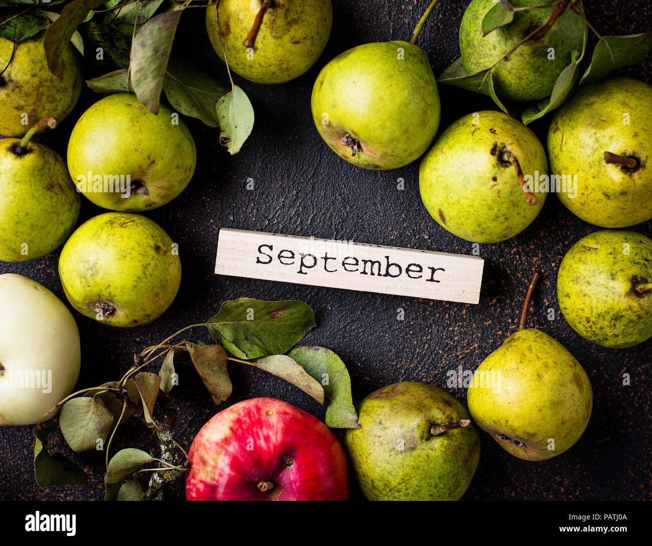 Autumn September background with pears Stock Photo - Alamy