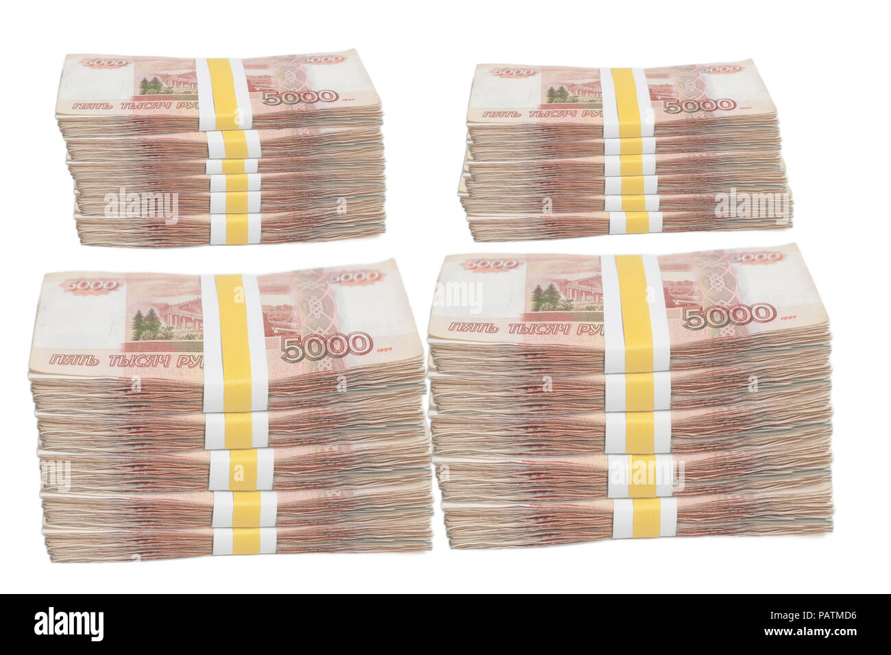 Five thousands rubles stack with Tape isolated on white background ...