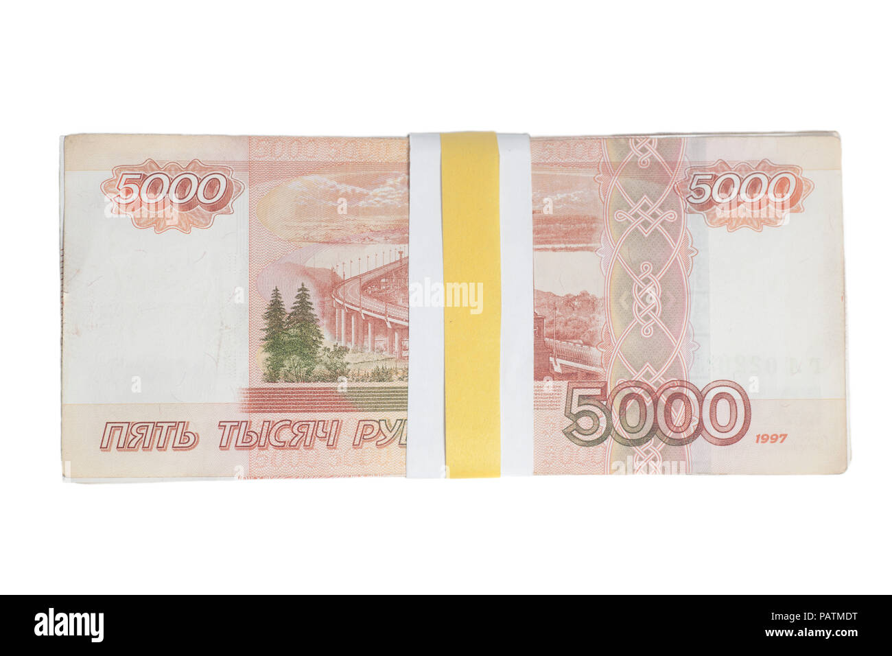 Five thousands rubles stack with Tape isolated on white background ...