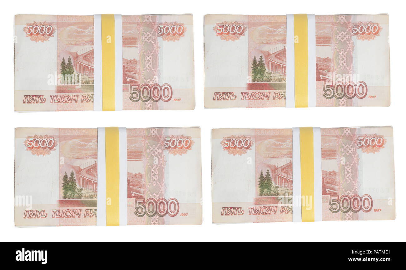 Five thousands rubles stack with Tape isolated on white background ...