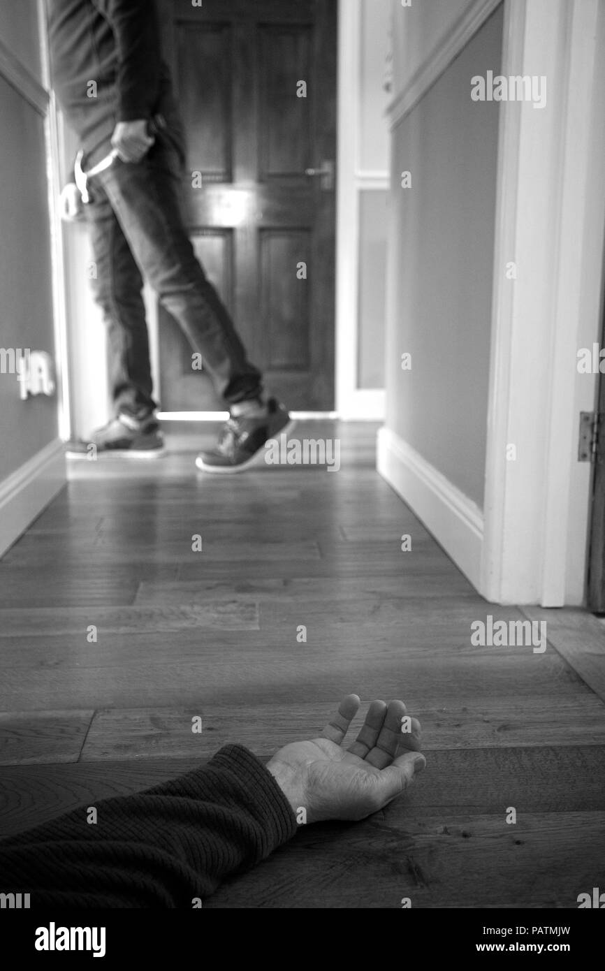 Crime scene with dead person Black and White Stock Photos & Images - Alamy