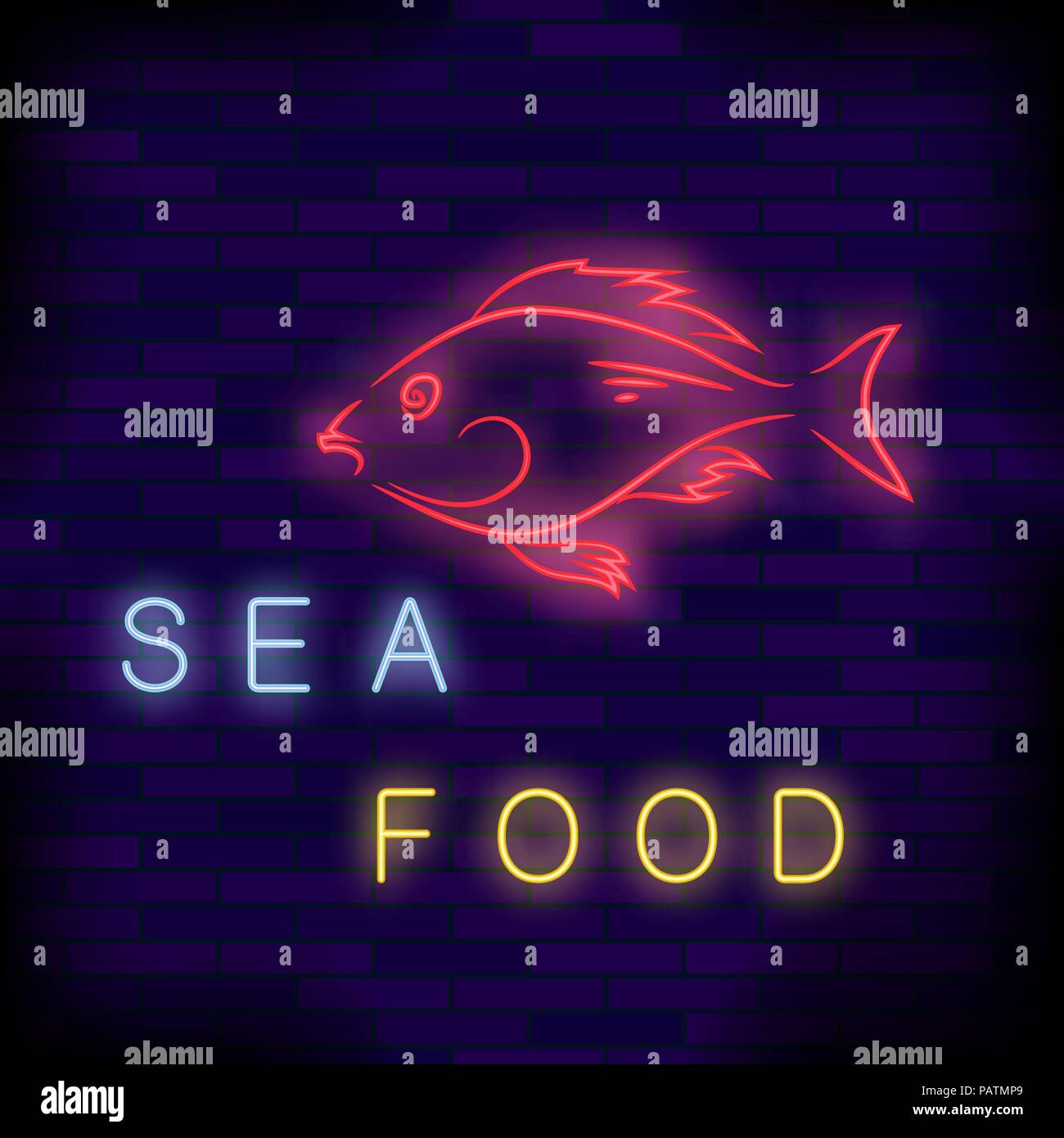 Colorful Neon Fish Cafe Sign Stock Vector Image & Art - Alamy