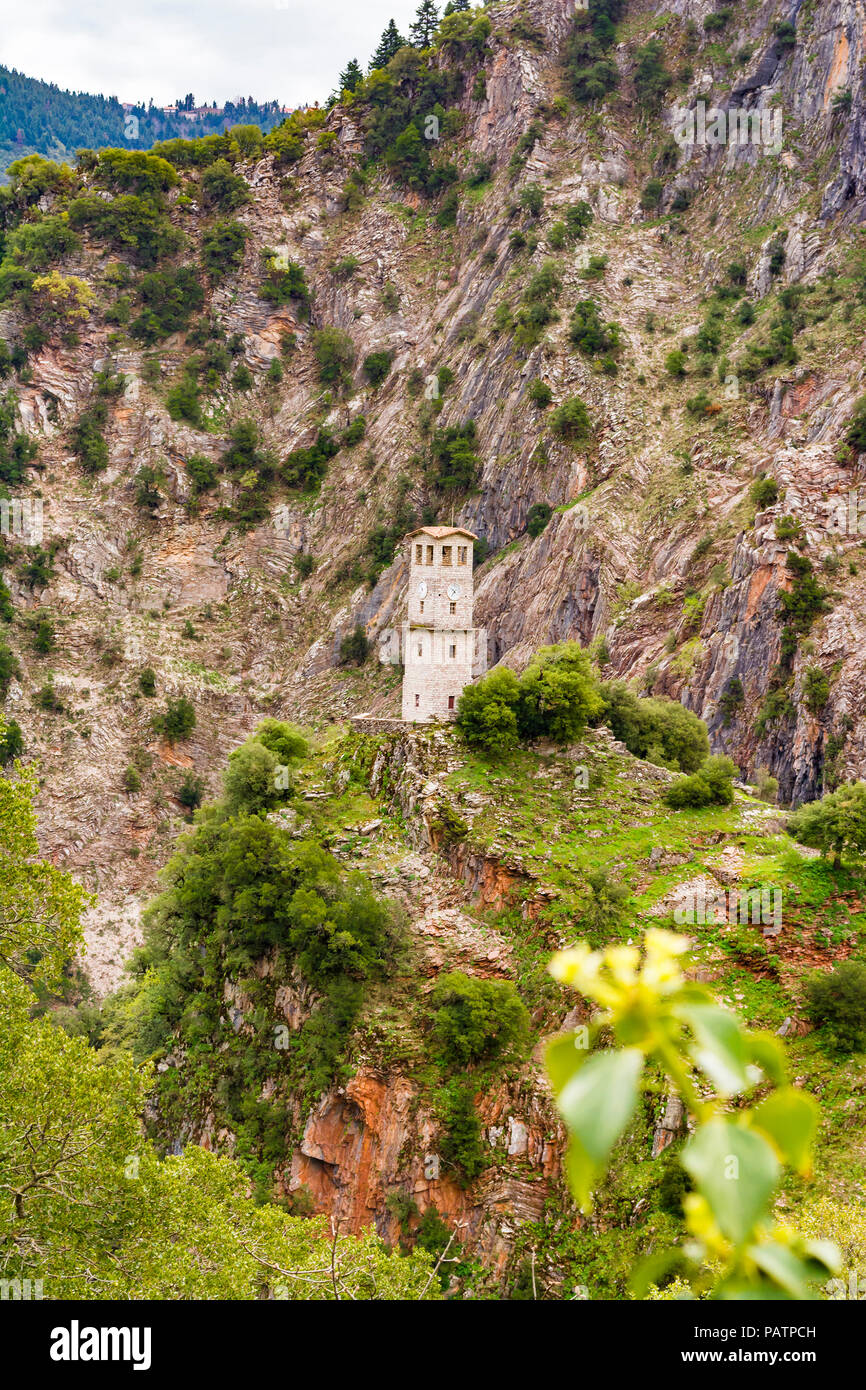 Clock tower at Proussos monastery near Karpenisi town in Evrytania ...
