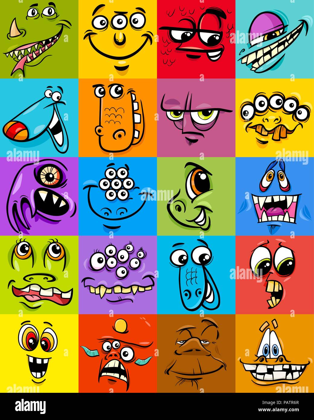 Cartoon Illustration of Monsters Fantasy Characters Faces Set or ...
