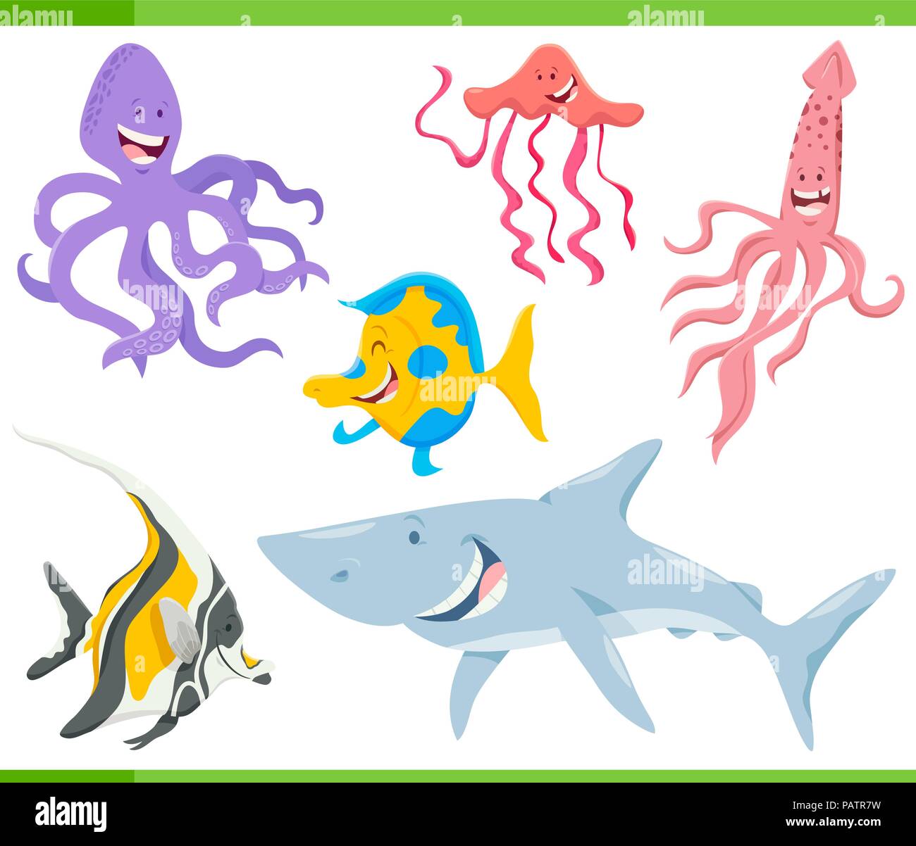 Cartoon Illustration of Funny Marine Life Animal Characters Set Stock ...
