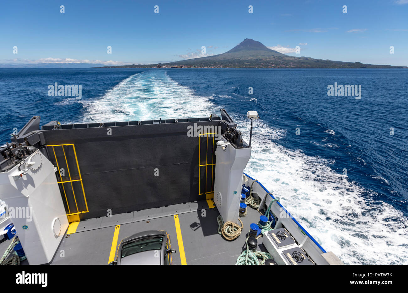 View of Mount Pico from the ferry to Horta, Madalena, Pico island ...