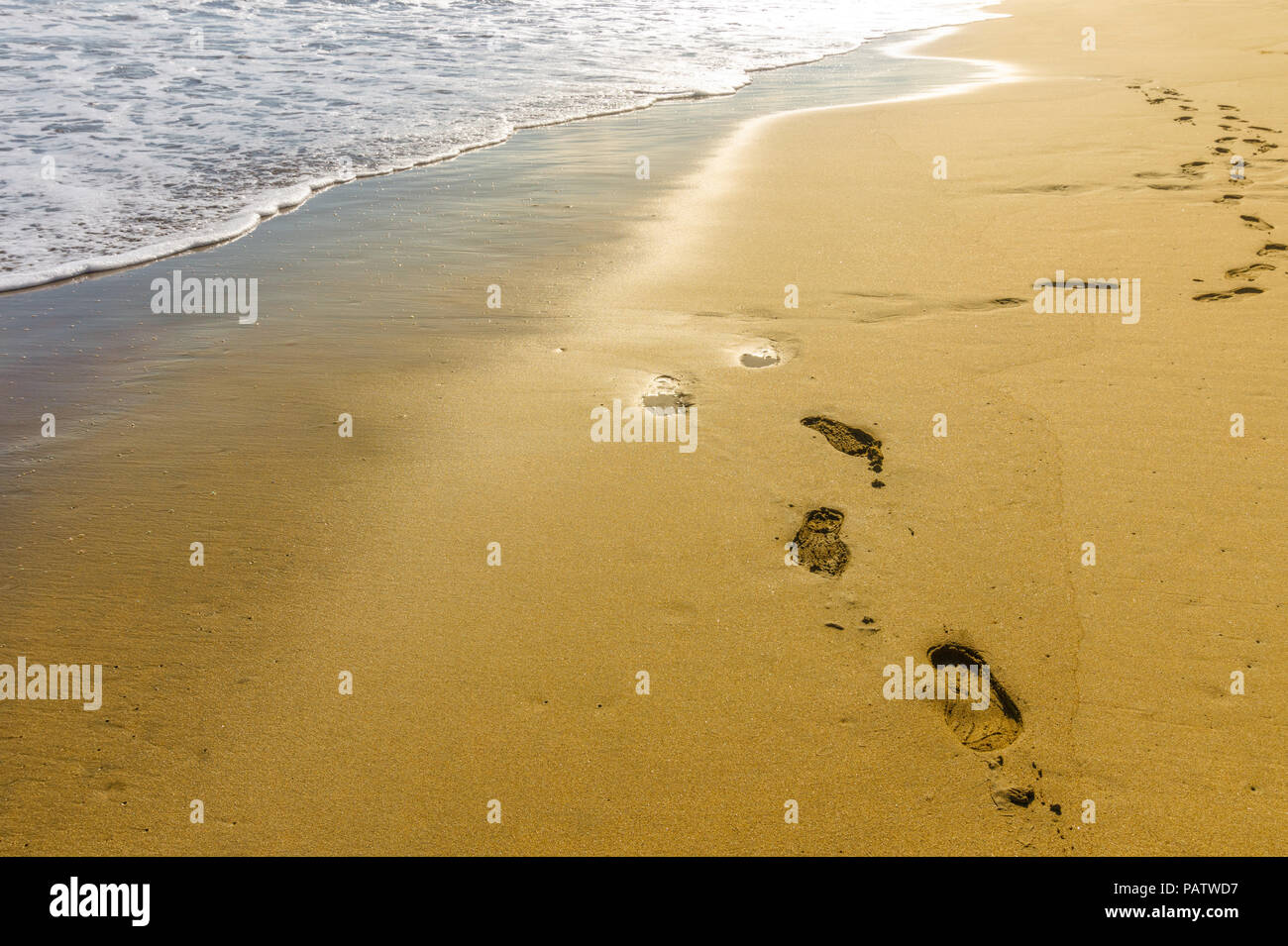 curve path of footprints on a sandy beach. vacation concept Stock Photo ...