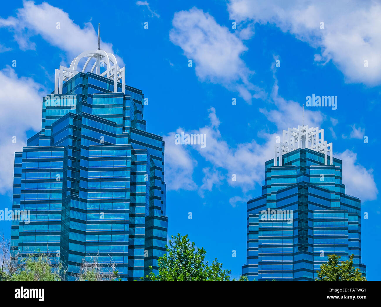 Two Blue Towers Stock Photo - Alamy